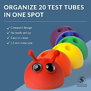 Test Tube Rack, 13mm Tube Size, Holds 20 Tubes, Fun Caterpillar Design (Rainbow, 13mm Tube Size)