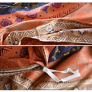 Bohemian Duvet Cover Striped Ethnic Boho Reversible Southwestern 400TC Cotton King Size Bedding 3pc Set Navy White Orange Modern Geo Aztec Print (Queen)