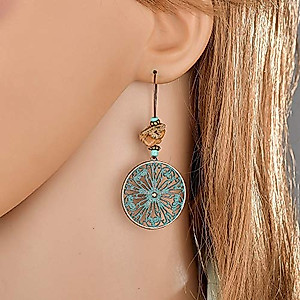 LQJstore Ethnic Earring Retro Green Pine Carved Water Drop Hollow Earrings Boho Earrings Geometric Dangle Earrings (B)