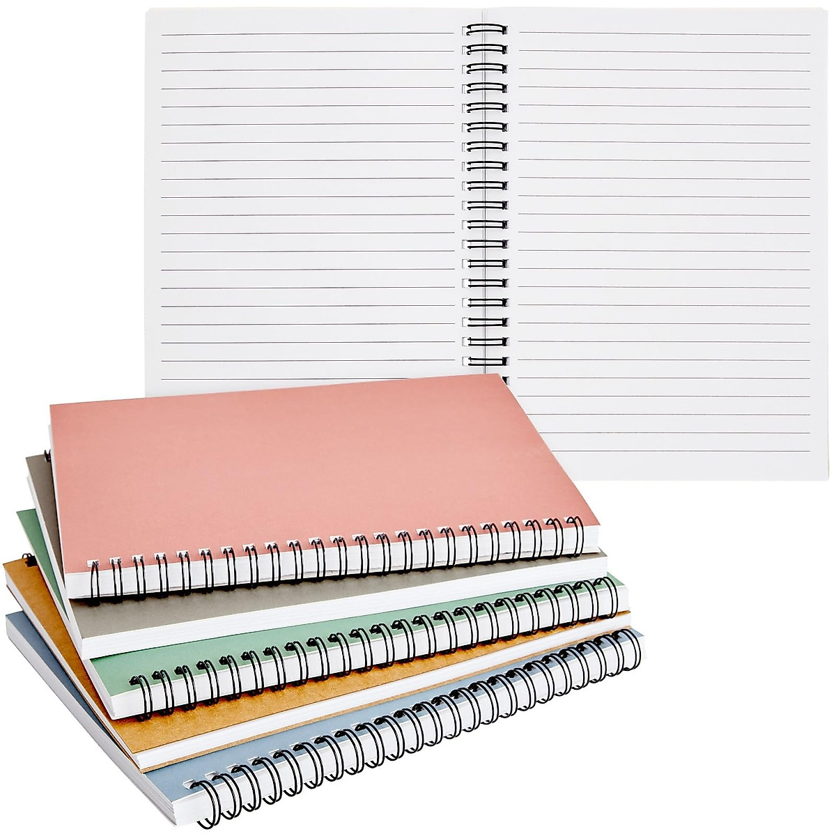 5 Pack Lined Spiral Bound Journal Bulk Set for Students, Kraft Hardcover 6x8 Notebook Refill in 5 Colors, 60 Sheets / 120 Pages