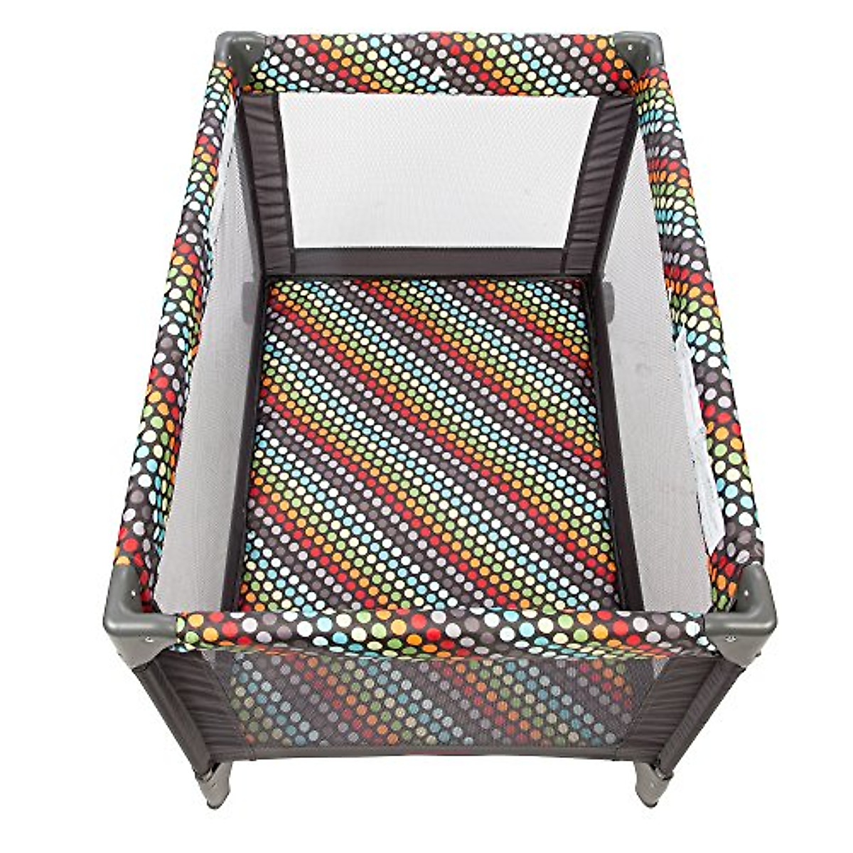 Cosco Funsport Compact Portable Playard, Lightweight, Easy Set up, Foldable Baby Playpen with Carry Bag, Rainbow Dots