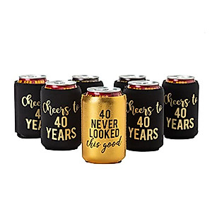 Cheers to 40 Years and 1 Metallic Gold 40 Never Looked So Good Birthday Party Can Coolies, Set of 12, Black and Gold 40th Birthday Cooler, Perfect for Birthday Parties or Birthday Decorations
