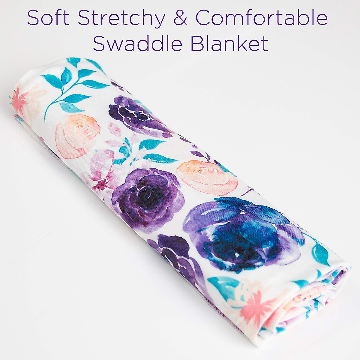 Baby Swaddle Blanket Newborn Girl Swaddle and Headband Newborn Swaddle Set Swaddle Blankets Girl Baby Girl Swaddle Blankets with Headband Newborn Receiving Blanket Headband Set Purple Flowers