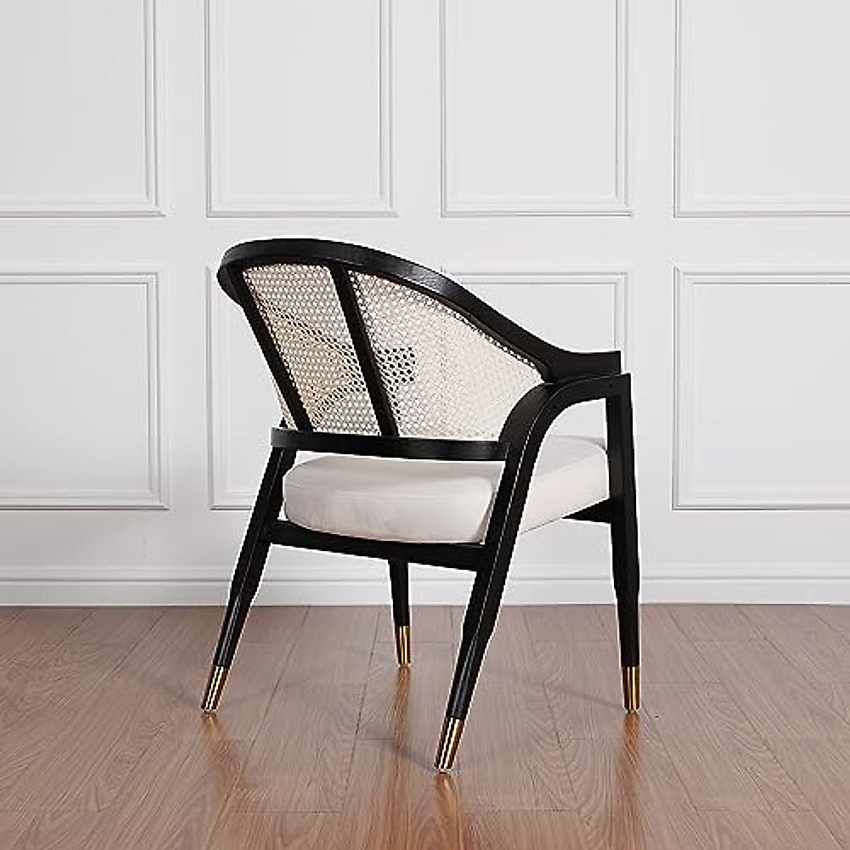 MAVA Home Armchair Living and Dining Room Modern Furniture Jasper Solid Wood Handmade Cane, Rattan Back Designer Chair (Black), Assembled