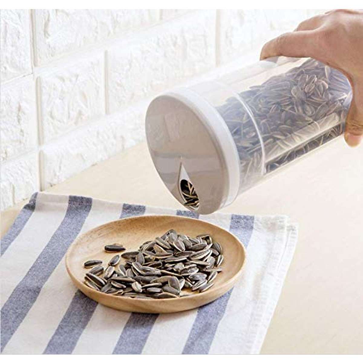 zaizai Spaghetti Tub Dispenser - Plastic Pasta Container Rotating Blue Lid Kitchen Food Storage Tank, Noodle Storage Box, Whole Grain Storage Tank, Fresh-Keeping Storage Box Storage Tank