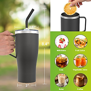 Luxfuel 32 oz Tumbler with Handle and Straw, Keep Drinks Cold up to 24 Hours,Stainless Steel Travel Cup with Lid, No Sweat,Leak Proof, Dishwasher Safe,Fit in Cup Holder,Pink