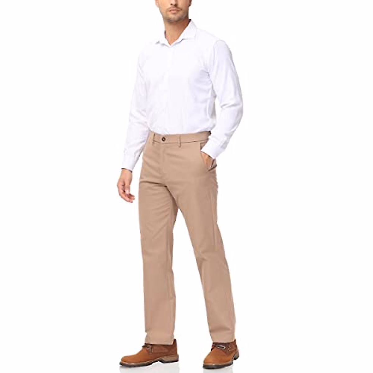Soojun Men's Classic Fit Wrinkle Resistant Comfort Waist Flex Pant, Khaki, 38Wx30L