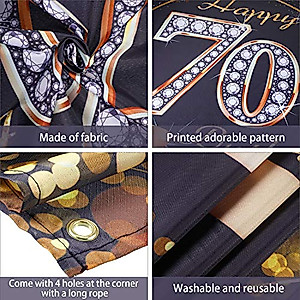 70th Birthday Party Decoration, Extra Large Black Gold Sign Poster 70th Birthday Party Supplies, 70th Birthday Banner Photo Booth Happy Birthday Backdrop Background, 72.8 x 43.3 Inch