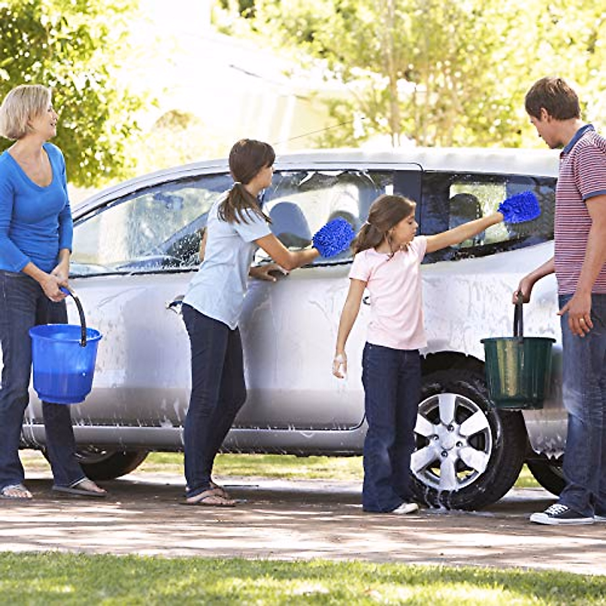 BBTO 5 Pieces Car Wash Mitts Chenille Microfiber Wash Mittens Double Sided Scratch-Free Wash Mitt (Royal Blue)