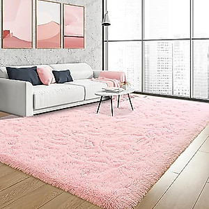 Quenlife Fluffy Rug for Living Room, Plush Shaggy 6x9 Rug for Bedroom, Soft Area Rugs Fuzzy Carpet with Anti-Slip Bottom for Kids Grils Room Nursery Home Decor, Pink
