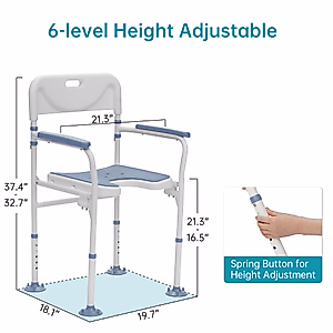 ELENKER Folding Shower Chair 350lbs, Heavy Duty Bath Safety Seat with Soft EVA Cushion and Large Suction Cups for Seniors Handicap and Pregnant Women