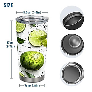 QWEUIOP 20oz Insulated Travel Coffee Mug Tropical Citrus Stainless Steel Tumbler with Lid Double Wall Vacuum Coffee Cup For Hot and Cold Drinks14325