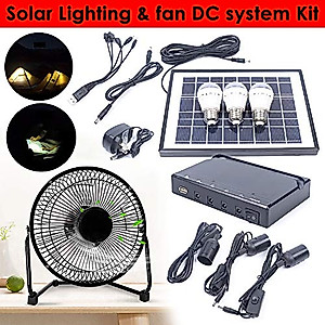 DYRABREST Solar Generator Portable Lighting System Kit, Solar Powered Panel+Fan+3x1W 12V Bulbs