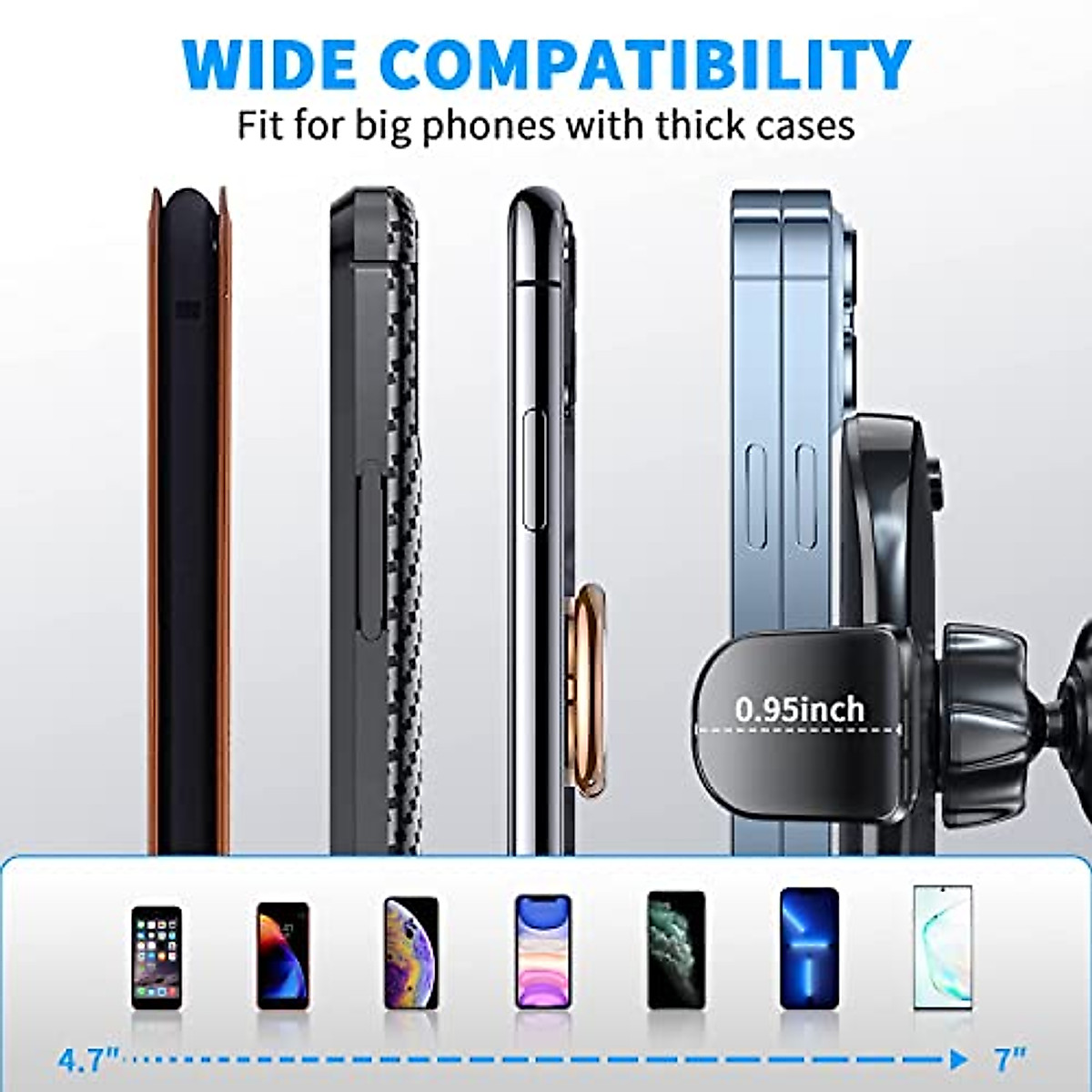 APPS2Car Phone Mount for Car, 3-in-1 Suction Cup Phone Holder for Car Dashboard Windshield Vent Universal Cell Phone Holder for Car, Compatible with iPhone, Samsung, All Cellphone, Thick Case Friendly