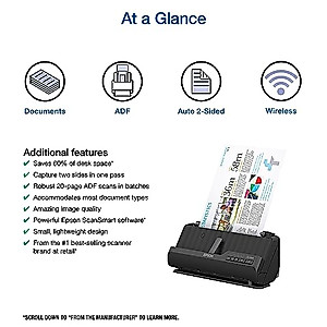 Epson - Workforce ES-C320W - Wireless Compact Desktop Document Scanner - 2-Sided Scanning and Auto Document Feeder - Paper and Card Scanner - Black