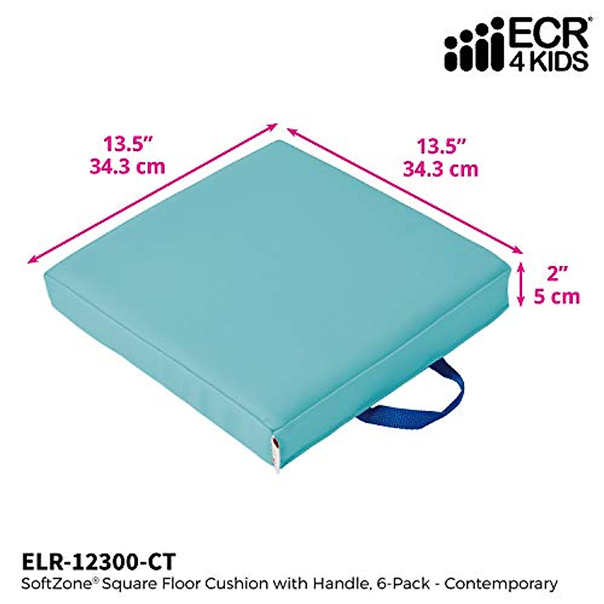 ECR4Kids SoftZone Floor Cushions with Handles, 2" Deluxe Foam, Square, Contemporary, (6-Pack)