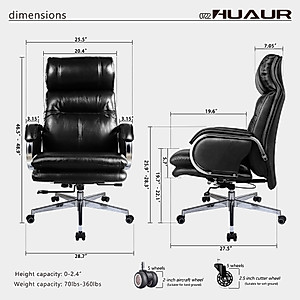 HUAUR Genuine Leather Modern Executive Chair High-Back Support 90 to 150 Degrees Tilt and Upholstered Home Desk Chair with Base 360LB Capacity Swivel Computer Office Chair (Black)