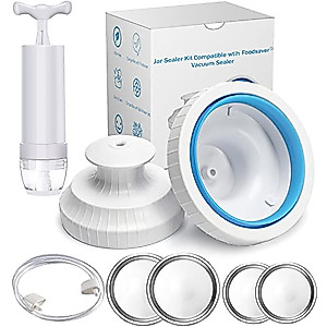 Mason Jar Vacuum Sealer Kit for FoodSaver - Food Saver Glass Jars Sealer Attachment With Accessory Hose and Manual Portable Vacuum Pump for Ball 4PCS Wide & Regular Mouth Lids