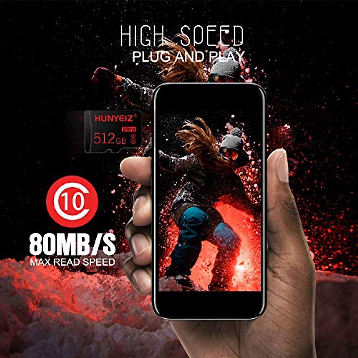 512GB Micro SD Card High Speed Class 10 microSDXC UHS-I Memory Card for Mobile Phone,Tablet,Camera with SD Adapter(512GB)