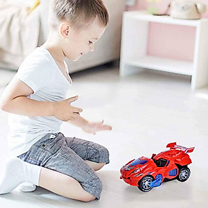 Sunnhan Transforming Toys, 2 in 1 Transforming Dinosaur LED Car Dinosaur Transform Car Toy Automatic Dinosaur Dino Transformer Toy Car Lamps for Kids,Toddlers ( Ages 3-12, Red)