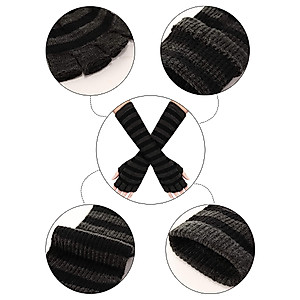 SATINIOR 4 Pairs Winter Long Fingerless Gloves Elbow Length Gloves Arm Warmer for Women (Black, Light Grey, Black White Stripe, Black Dark Grey Stripe, 11.8 Inch)