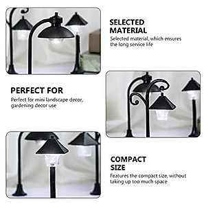 3pcs Model Street Post Lights Ornament Mini Dollhouse Solar Lamp Railway Train Lamp Miniature Village Pathway Lantern Post for Fairy Garden Plant Decoration Black