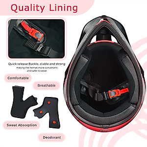 SanQing Dirt Bike Helmets Youth Motocross, Motorcycle, BMX, ATV, Off-Road, Kids Four Wheeler, Moutain Bike Helmets Dot Approved (Goggles Gloves Faceshield) (Red, Medium)