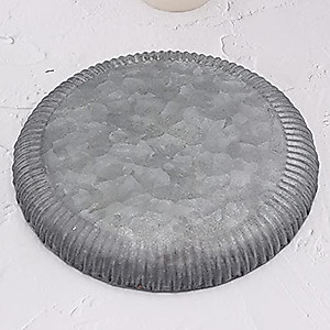 Funerom 9.8 inch Small Round Galvanized Metal Tray Decorative Tray Corrugated Edges