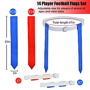 Flag Football Set, 14 Player Football Flags and Belts Set, Includes 14 Belts, 28 Football Flags, 4 Cones, 8 Disc Cones (14 Players)