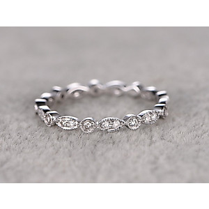 3pcs 14k White Gold Promise Band Set,Natural Blue Sapphire Diamond Art Deco Antique Bridal Rings Sets