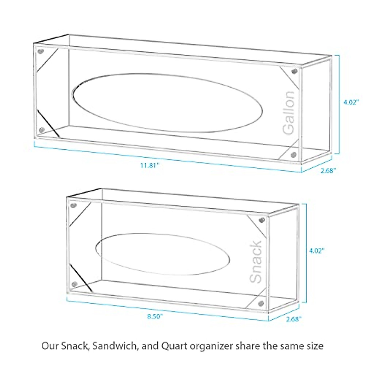 RUIDEO 4-Pack Storage Bag Organizer Compatible with Ziploc Bags, Acrylic Organizers for Kitchen Organization and Storage, Compatible with Gallon, Quart, Sandwich and Snack Size Bag, Plastic Bag Holder