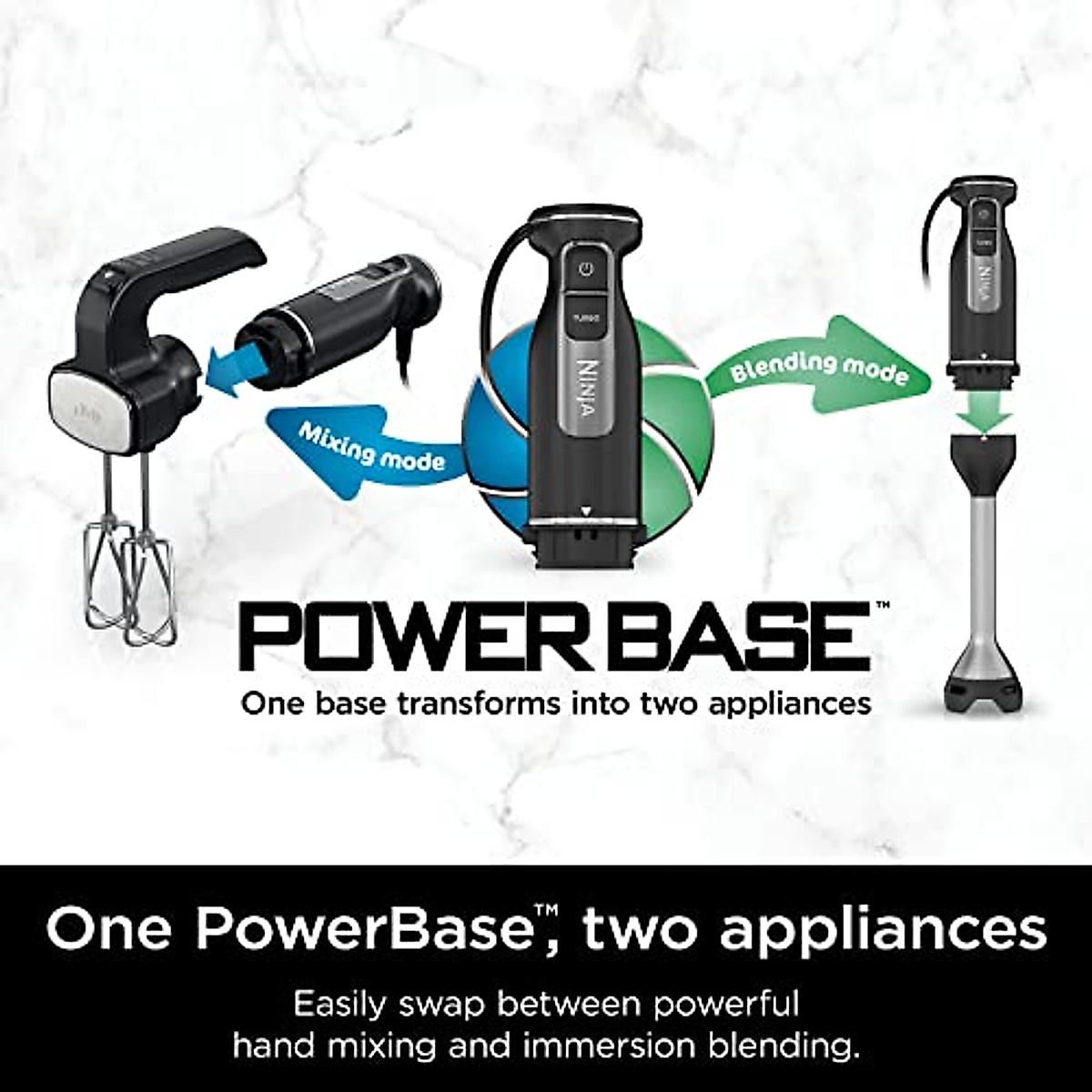 Ninja CI100C Foodi Power Mixer System Immersion Blender and HandMixer Combo, Black