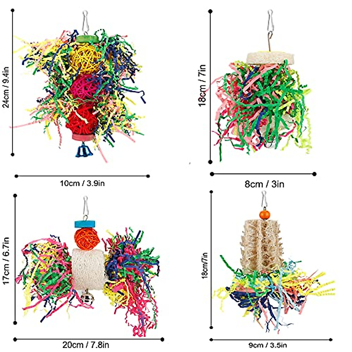 Bird Toys Bird Shredding Foraging Toys Parakeet Toy Chewing Hanging Toy Bird Shredded Paper Bird Cage Accessories Bird Rope Perch for Conure Cockatiel Budgies Lovebird Parrotlet (Without Rope Perch)