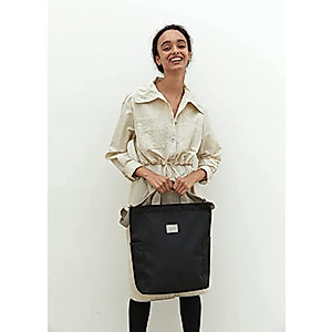 I WAS PLASTIC Recycled Polyester Laptop Tote Bag with Zipper and Pockets, Water Repellent, Fit 13" Laptop, Crossbody Bag. (BLACK)