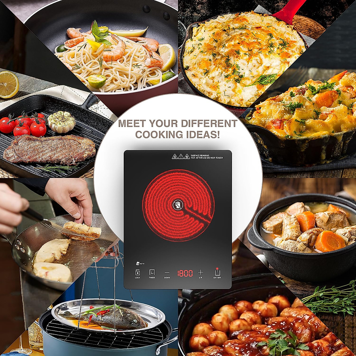 KOCONIC Upgraded to 1800W Single Burner,Electric Cooktop,Hot plate for cooking,Electric Stove With Timer and Touch Control,No Radiation to Protect Family Health,Newest model of 2023