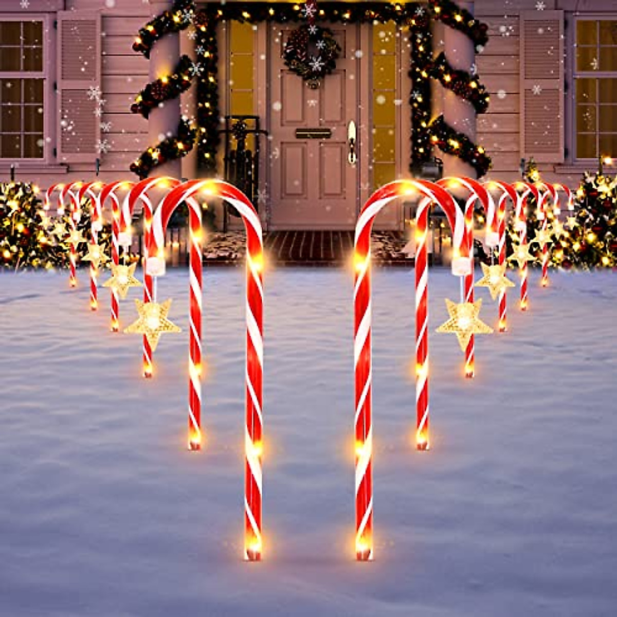 12 Pack Candy Cane Lights Pathway Outdoor 21''Christmas Candy Cane Lights Waterproof with 84 Warm LED Lights Landscape Path Lights for Xmas Yard Patio Garden Walkway Christmas Decorations