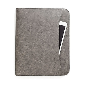 Forevermore Portfolios Padfolio Binder - Professional Faux Leather Travel Organizer Pouch for Tablet, Documents, Presentation Folders, Zipper Closure, Detachable 3-Ring Notepad - Gray