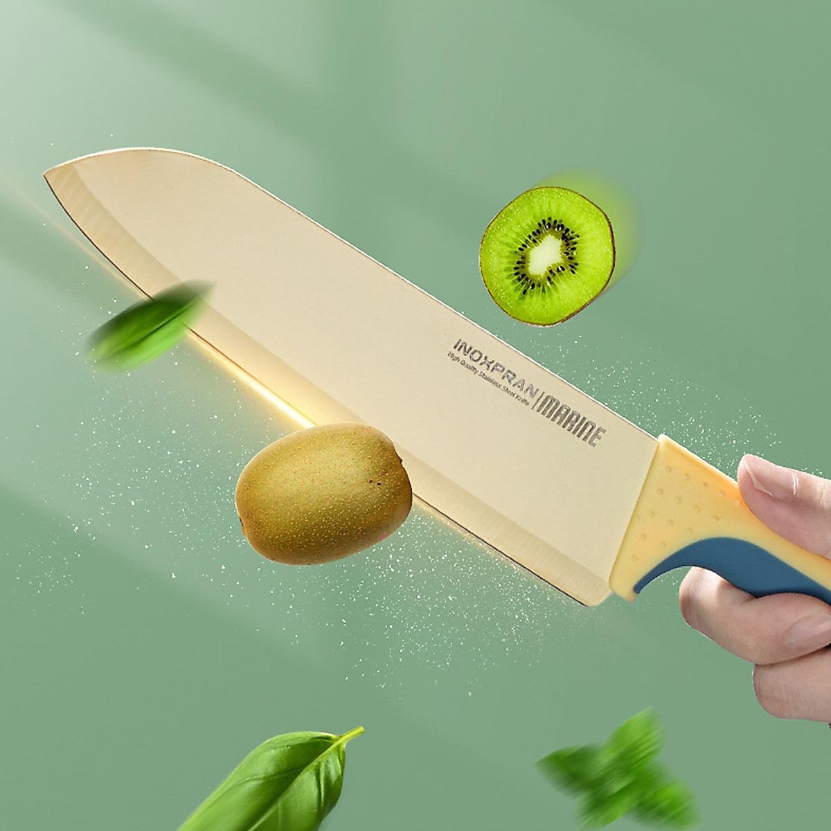 Kitchen Knife Set, 5 Pcs Blue Cooking Knife Set with Block, Professional Knives Set for Kitchen, Super Sharp Stainless Steel Chef Knife Set Contains Round Stand, Knives, Scissors (Blue)