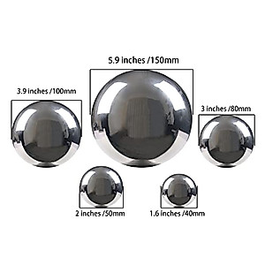 Nerien Gazing Ball, Stainless Steel Garden Mirror Globe, Polished Ornament Sphere, Hollow Floating Reflective Hemisphere, for Home Pond Outdoor Swimming Pool Decoration, Silver, 5Pcs