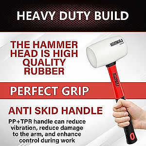 LOZAGU 8 oz Rubber Mallet Hammer, Fiberglass Handle, Rubber Mallet for Flooring, Tent Stakes, Woodworking, Camping, Soft Blow Tasks without Damage