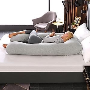 Pregnancy Body Pillows for Sleeping, Shredded Memory Foam U Shaped Full Body Pillow for Adults, Maternity Pillows for Women, Support Neck, Back, Belly, Legs, Hip, Removable Cover(Light Grey)