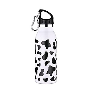 ZLINS Stainless Steel Vacuum Insulated 17oz Water Bottle Leak-Proof Carabiner Clip- Reusable Double Walled Metal Thermos - Sports Flask Great for Travel, Hiking, Camping - Cow Print