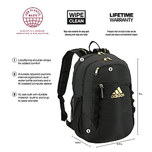 adidas Excel 6 Backpack, Black,Gold, One Size