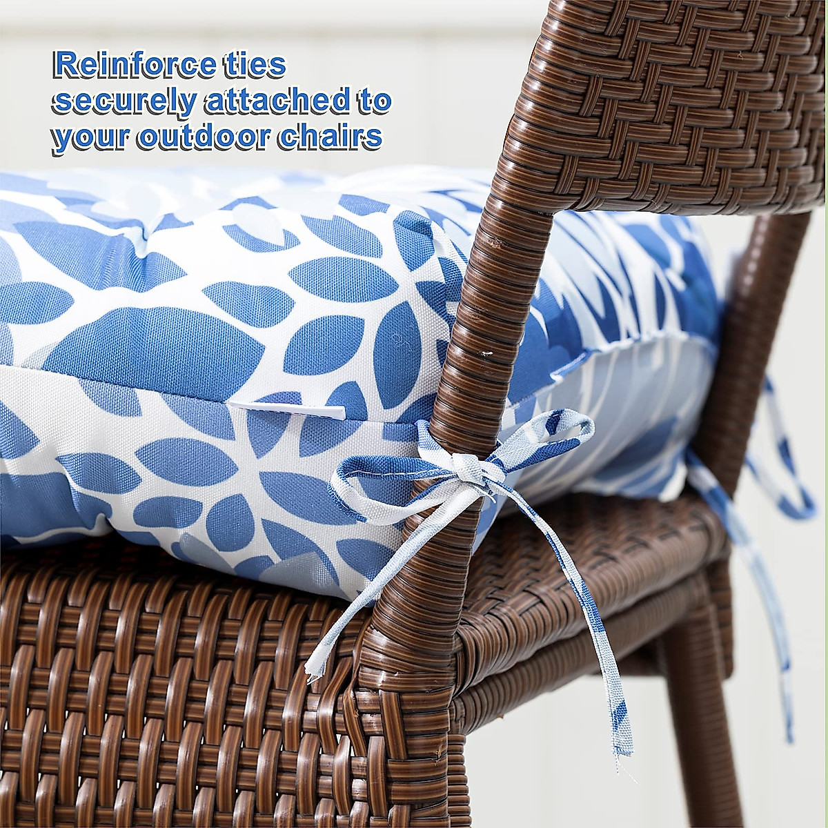 JMKaixin Pack of 2 Outdoor Seat Cushions, Patio Chair Cushions 19"x19" with Ties for Patio Furniture Chairs Home Garden Decoration (Blue and Grey)