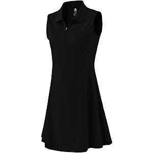 MoFiz Women's Golf Tennis Polo Dress Sleeveless Zip Up Lightweight Quick Dry Moisture Wicking Athletic Sports Workout Black M