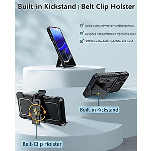 for Motorola Moto G-Stylus 5G-2022 Case: Military Grade Drop Proof Protection Rugged Protective Cell Phone Cover with Belt Clip Holster Kickstand & Slide |Shockproof TPU Matte(Belt-Clip Black)