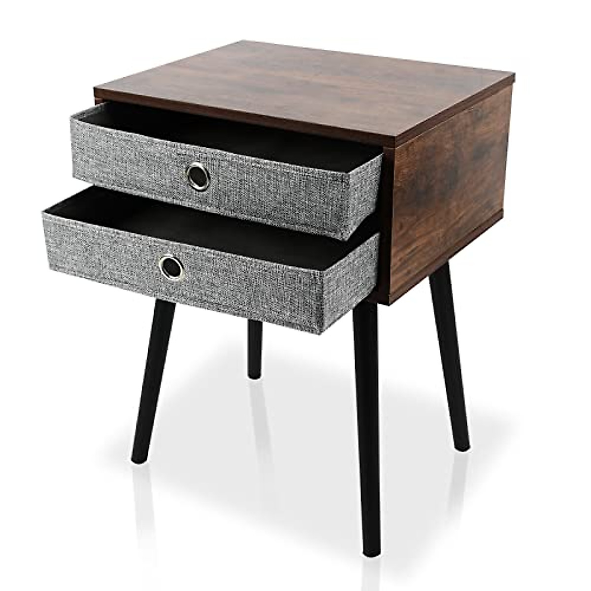 NO MORE TAG Nightstand, Wood Bedside Tables with 2-Drawers, Mid Century Modern End Table Night Stand for Living Room, Bedroom, Brown