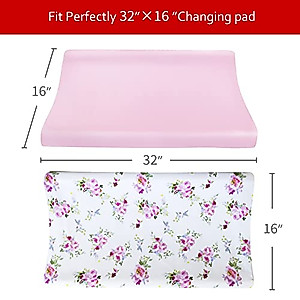 Changing Pad Covers for Girls 2 Pack, Lovely Print Soft Diaper Change Table Sheets, Fit 32"x16" Contoured Pad, Comfy Cozy 2-Pack Cradle Sheets,Floral