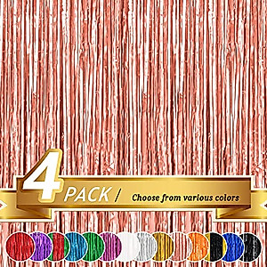 BTSD-home Rose Gold Foil Fringe Curtain, Metallic Photo Booth Backdrop Tinsel Door Curtains for Wedding Birthday Bridal Shower Baby Shower Bachelorette Christmas Party Decorations(4 Pack, 8ft x 3ft)
