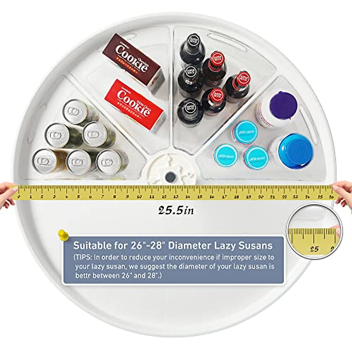 Leeden Lazy Susan Cabinet Organizer, BPA Free Containers, Durable Plastic Transparent Storage Bins for Kitchen Corners & 26"-28" Diameter Lazy Susans, 1/8 Wedge, 4 Packs